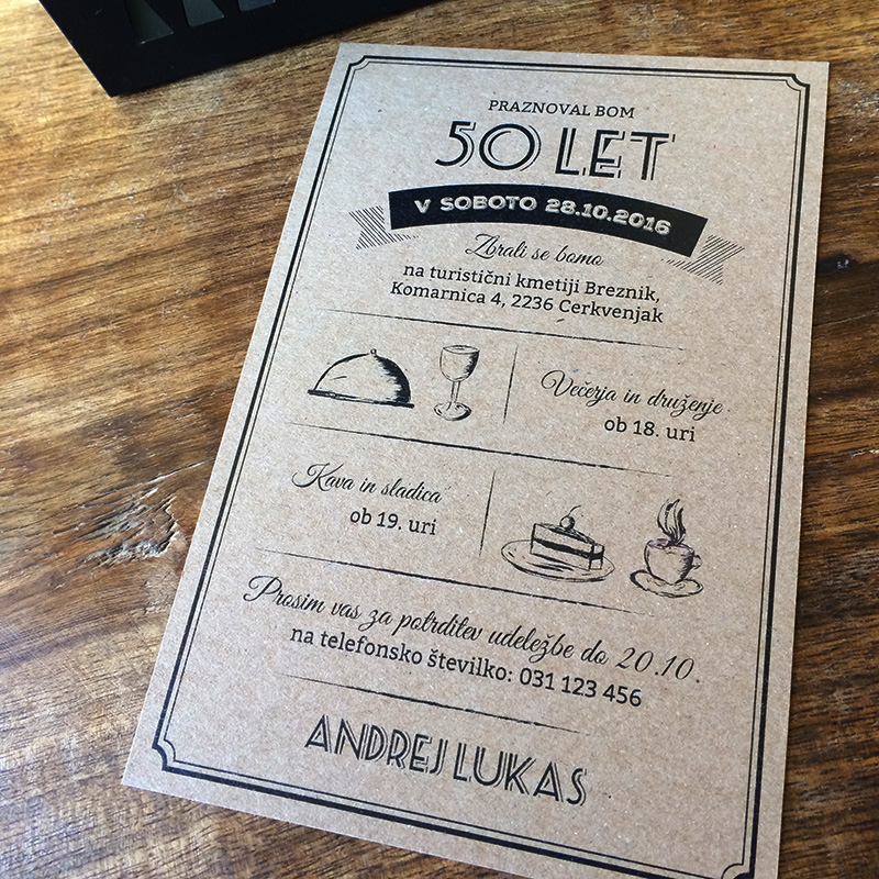 Vabilo za rojstni dan: Praznoval bom 50 let | Bronsa